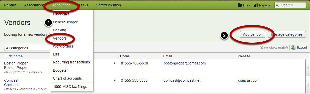 Adding vendors and entering beginning vendor balances
