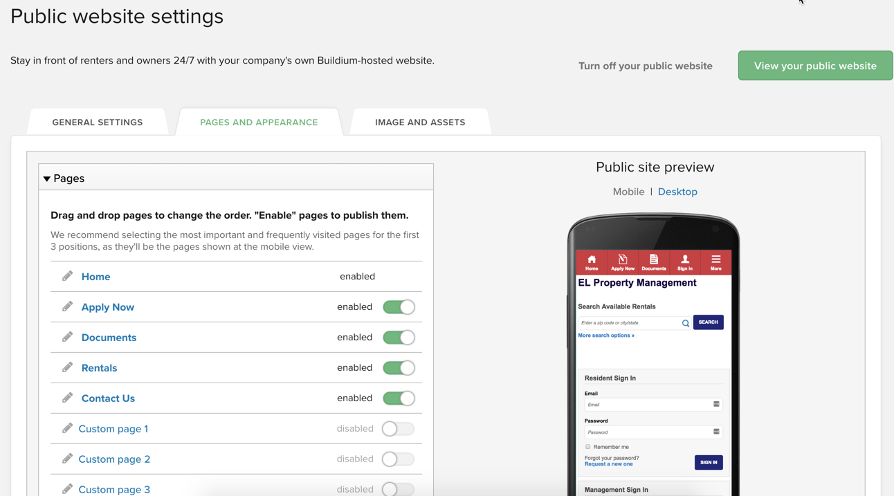 How do I set up my public website?