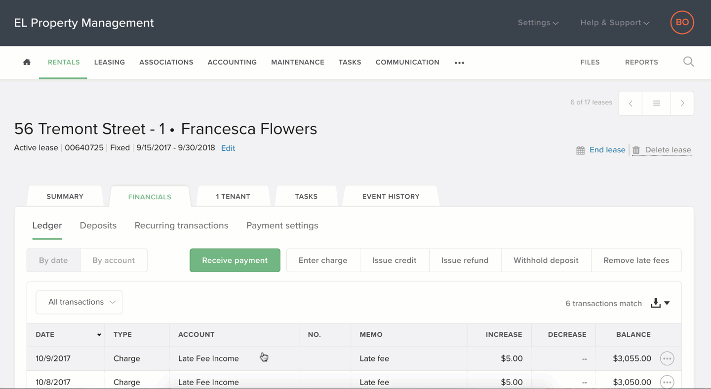 How do I add charges to a tenant's lease ledger?