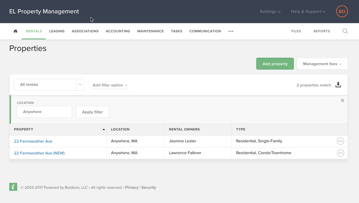 How do I change the ownership of a property I manage?