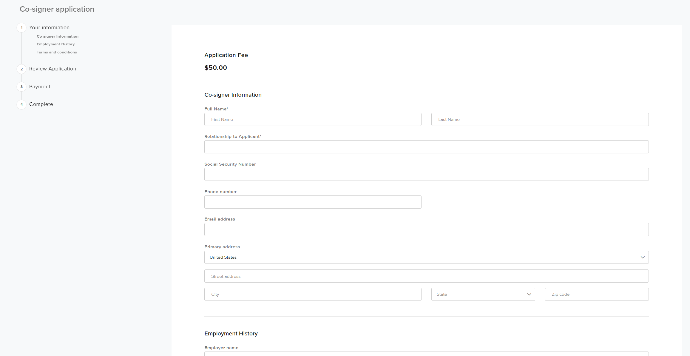 Enabling and Managing Co-Signer Rental Applications