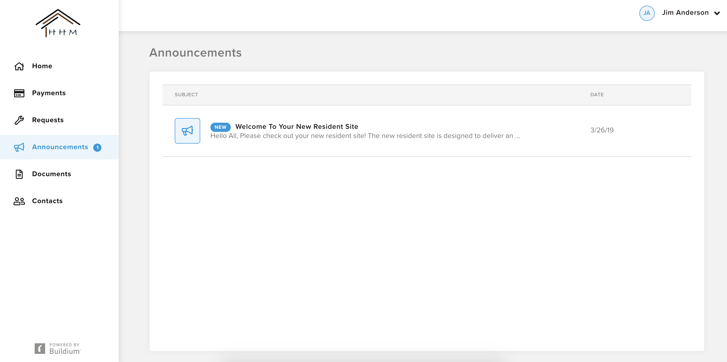 Resident site announcements