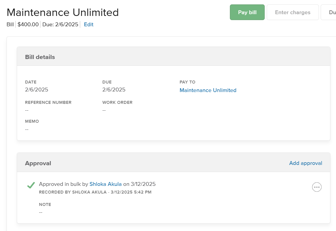 Approving Bills in Bulk