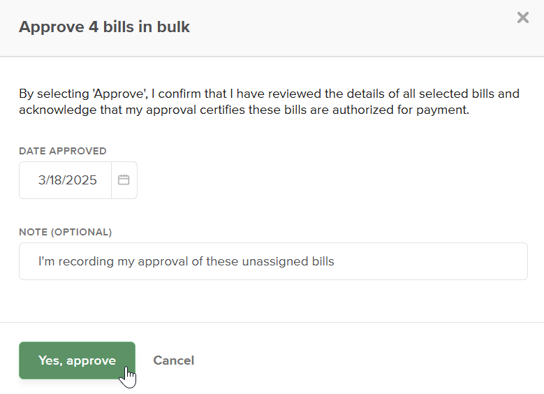 Approving Bills in Bulk