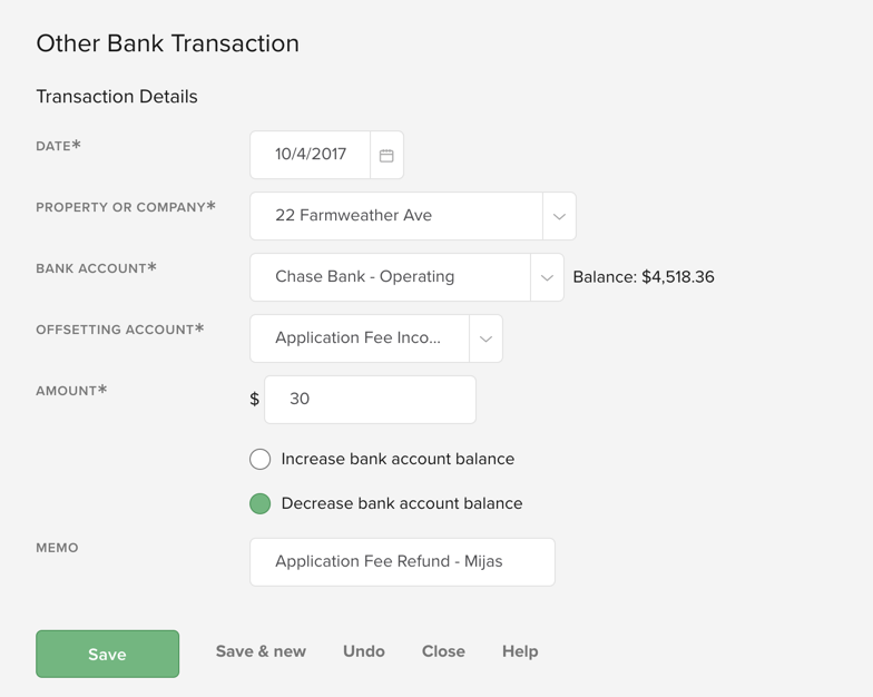 How do I refund an application fee?