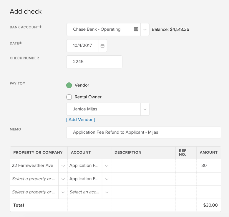 How do I refund an application fee?