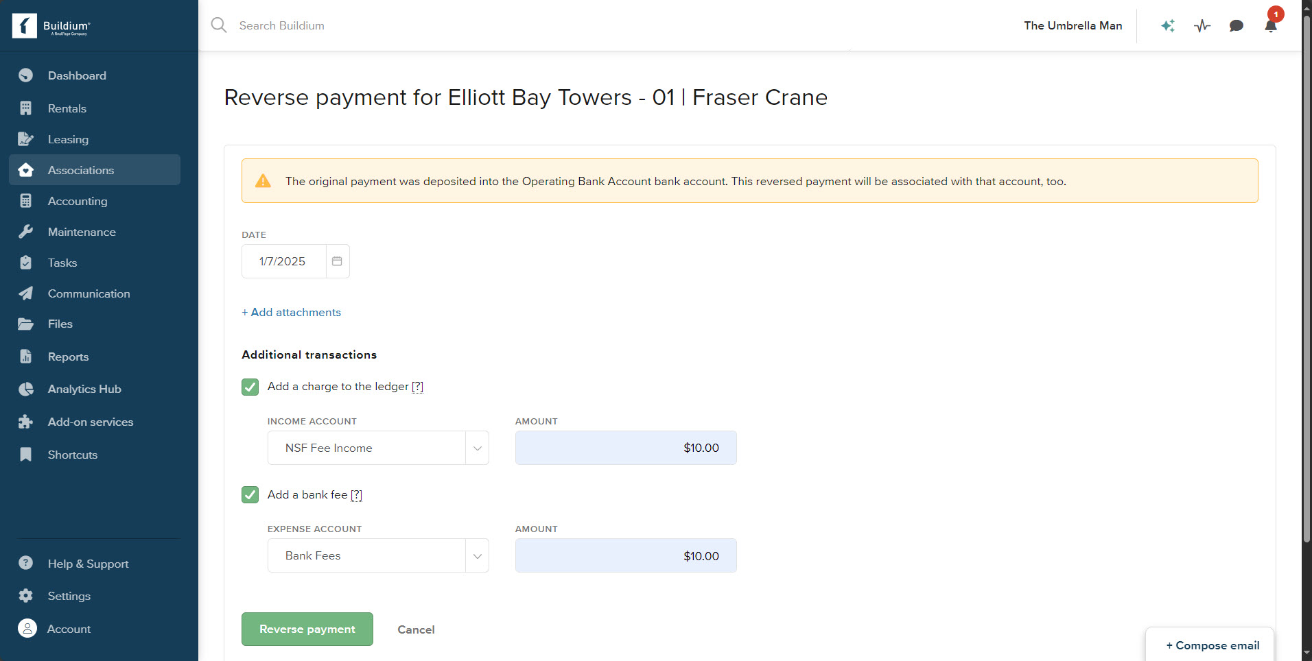 How do I reverse a payment from an association owner?