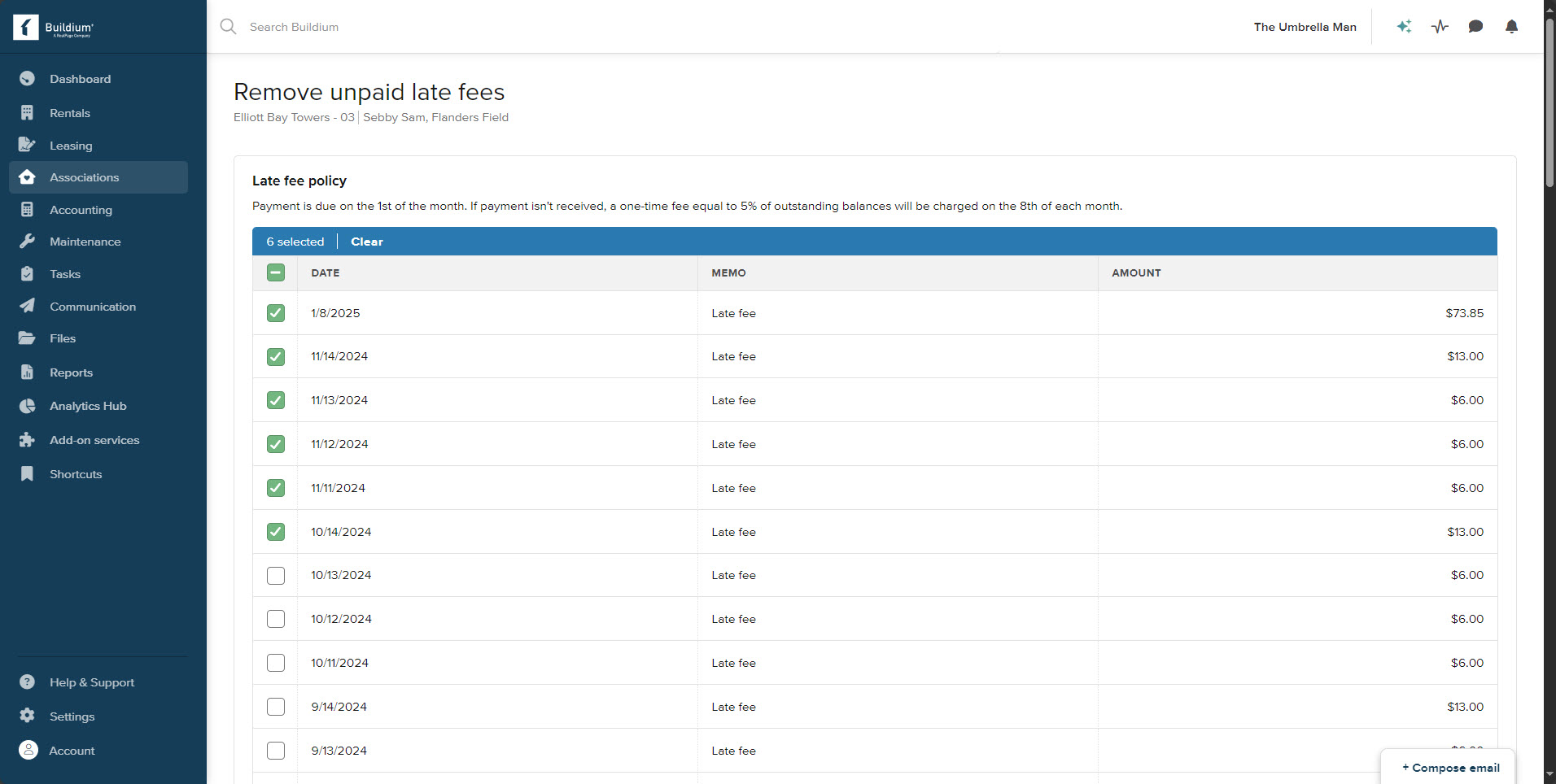 Remove late fees in bulk
