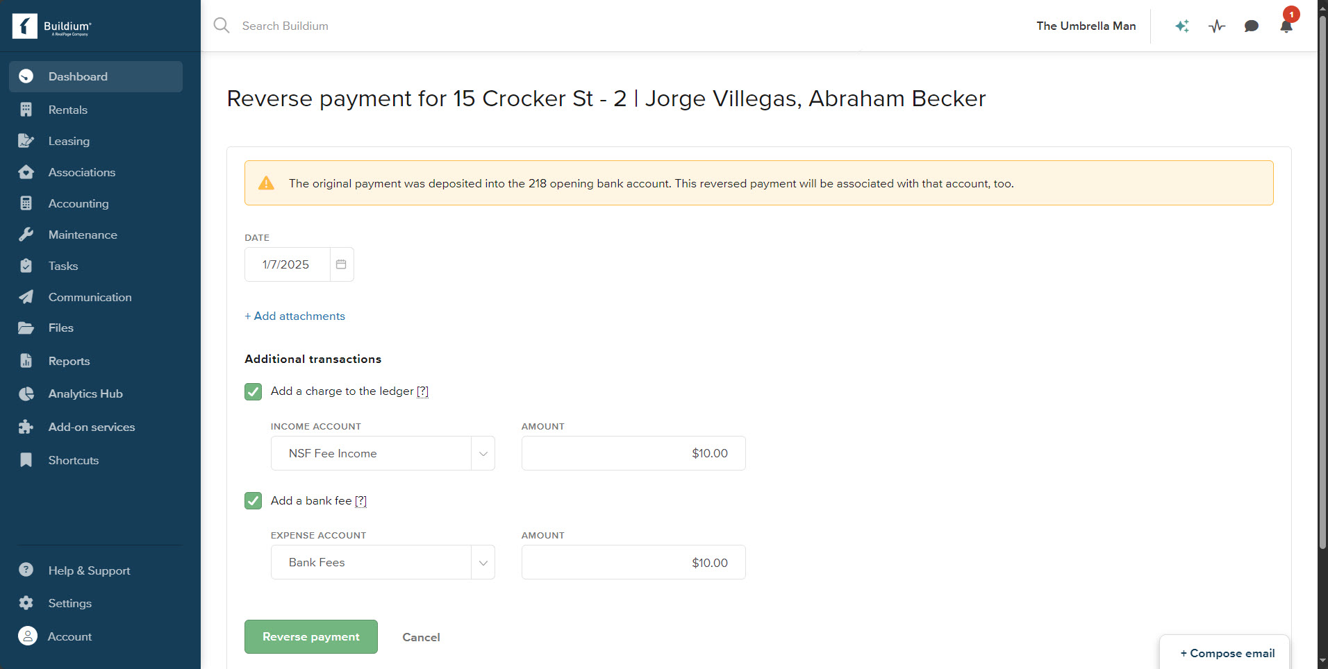 How do I reverse a tenant payment?