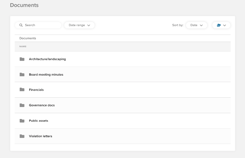 Folder view for Resident Center files & documents
