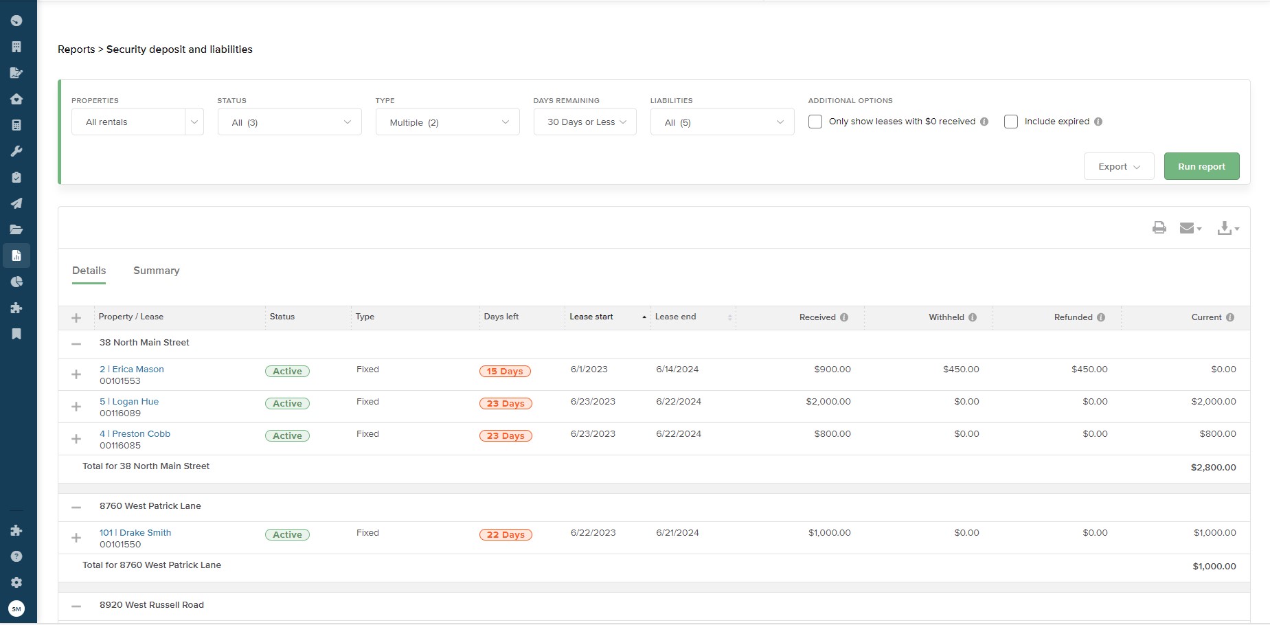 Security Deposit Tracking