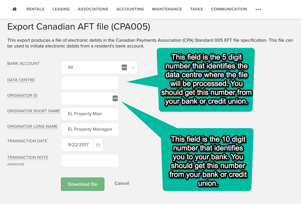 Export a Canadian Automated Funds Transfer (AFT) File (CPA005)