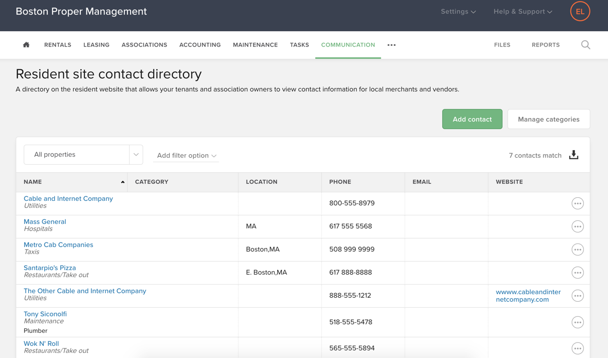 Resident site contact directory
