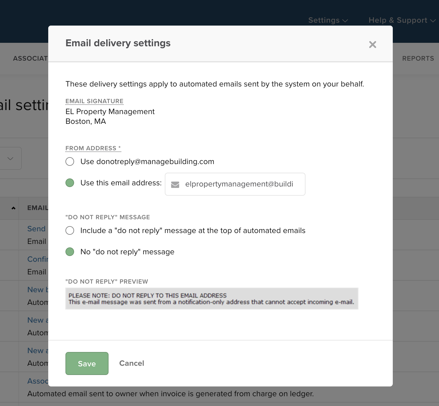 Automated Email Settings