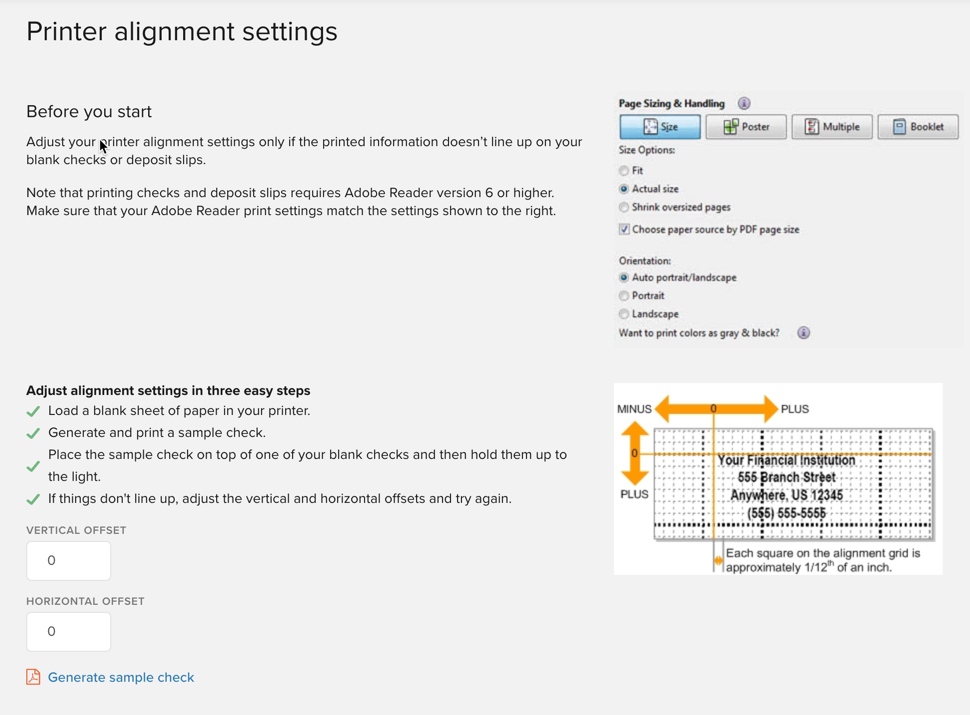 Printer alignment settings