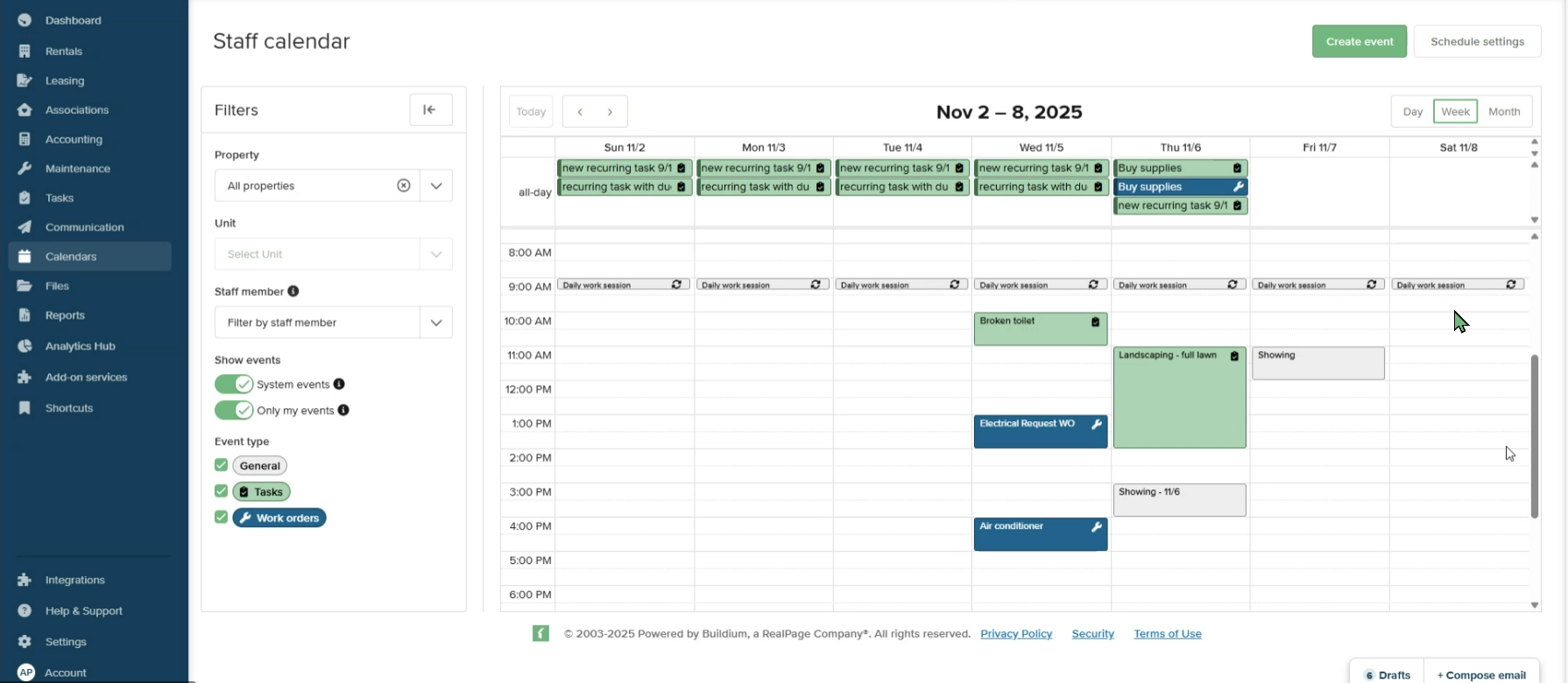 Staff calendar