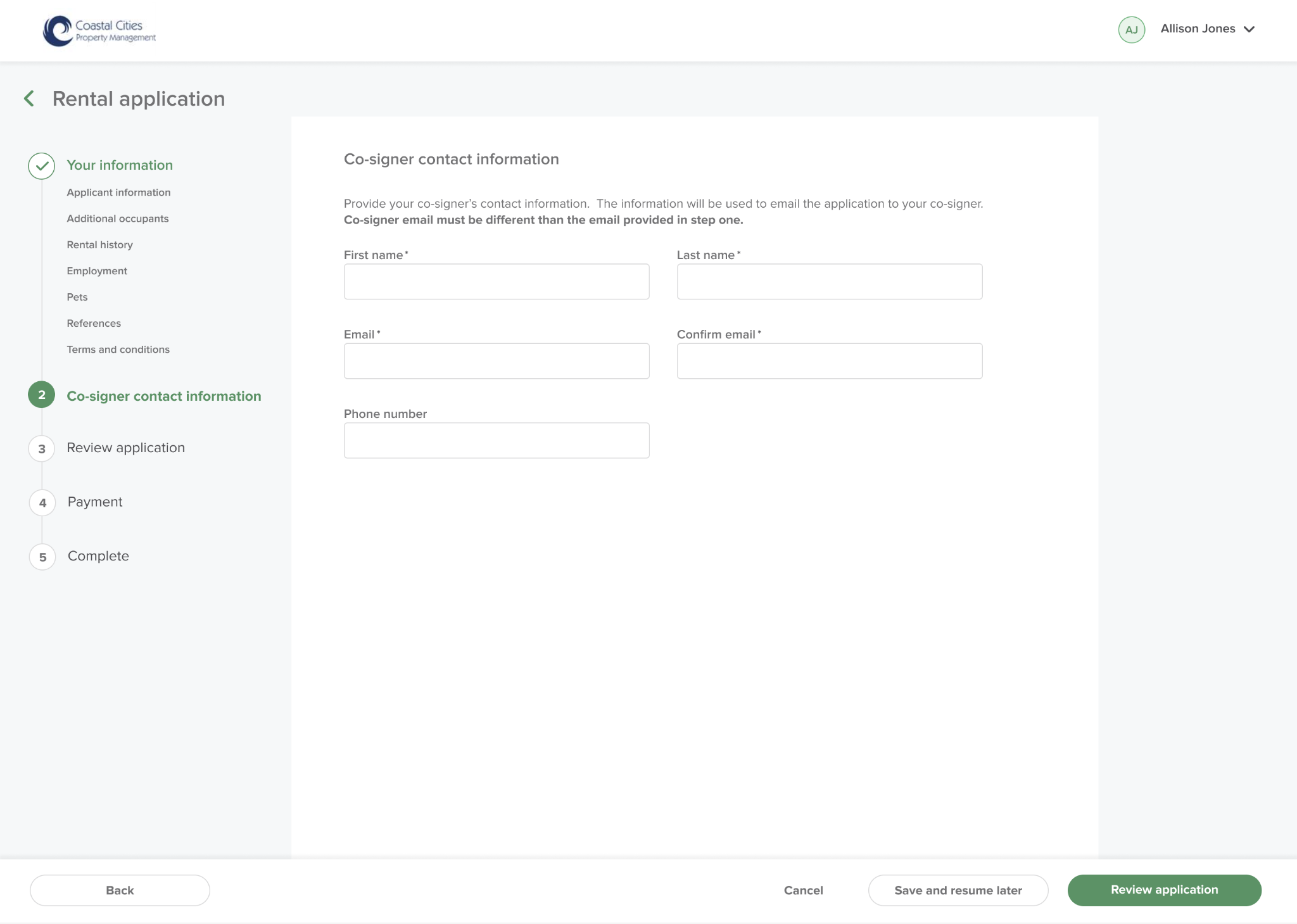 Enabling and Managing Co-Signer Rental Applications